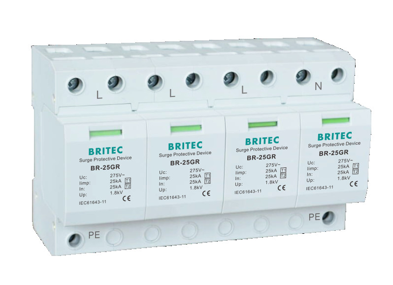 BR-25GR 4P SPD อุปกรณ์ป้องกันฟ้าผ่าไฟกระชากราง DIN 35 Mm ac spd